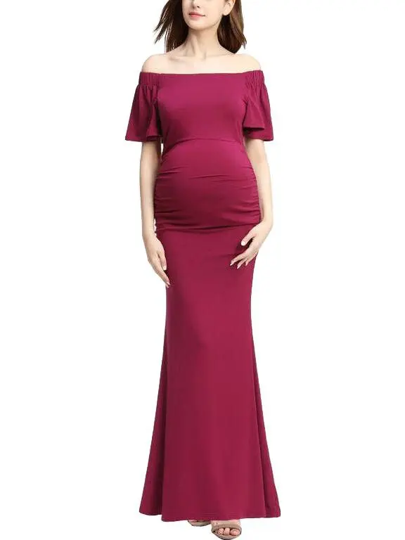 KIMI + KAI Abigail Off-the-shoulder Maxi Maternity Dress - Berry