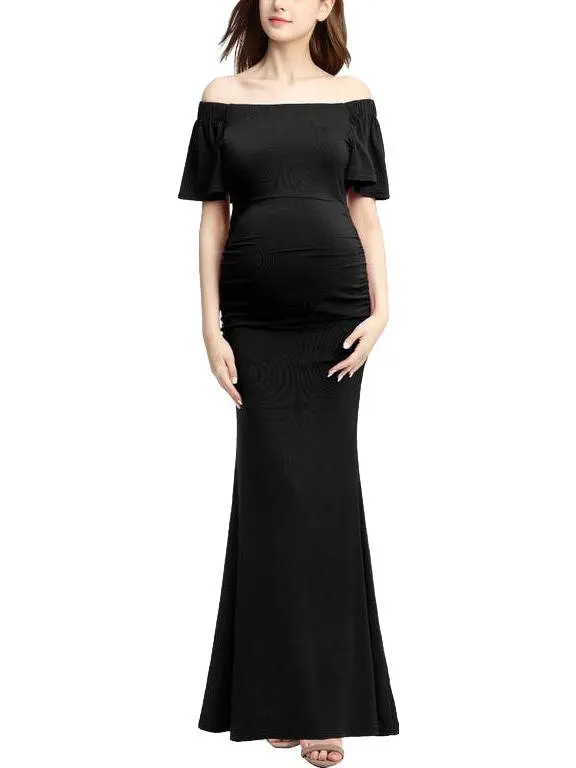 KIMI + KAI Abigail Off-the-shoulder Maxi Maternity Dress - Black