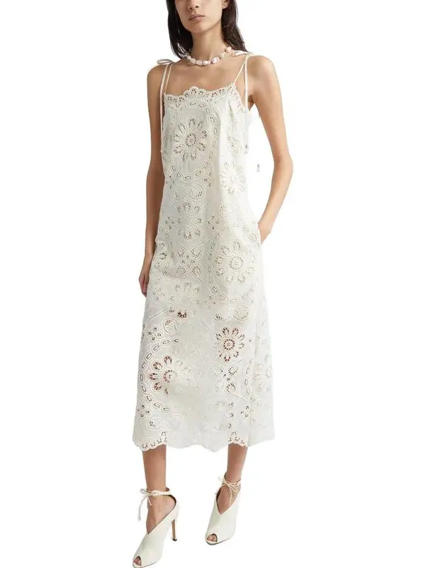 Zimmermann Rhiannon Guipure Lace Trim Cotton Midi Dress - Ivory
