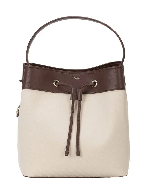 BOSS Liriel Canvas & Faux Leather Bucket Bag - Dark Brown