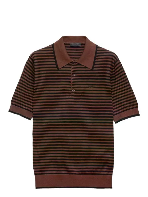 Prada Striped Cotton Polo Shirt - Brown