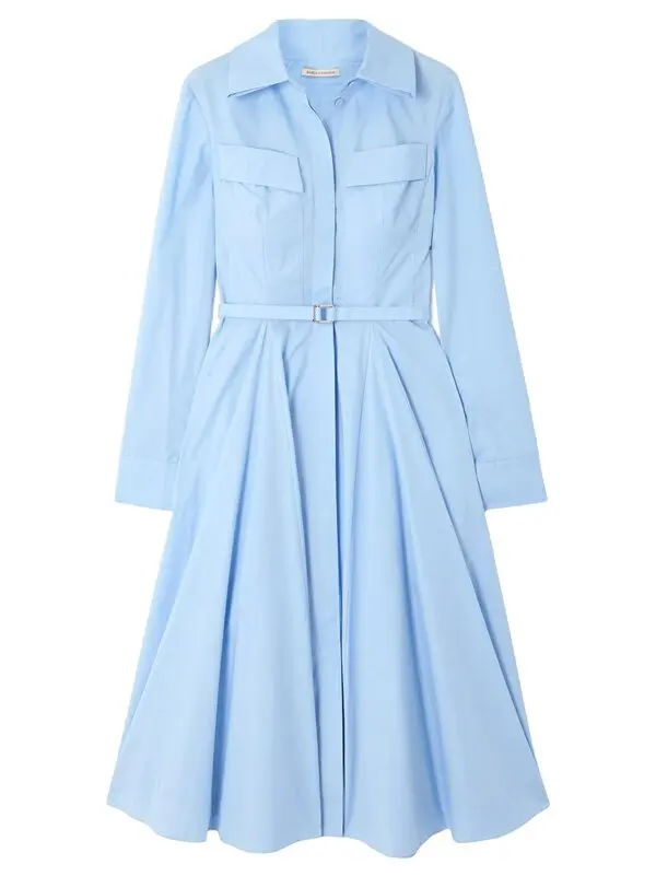 EMILIA WICKSTEAD Pleated Cotton-poplin Midi Shirt Dress - Blue