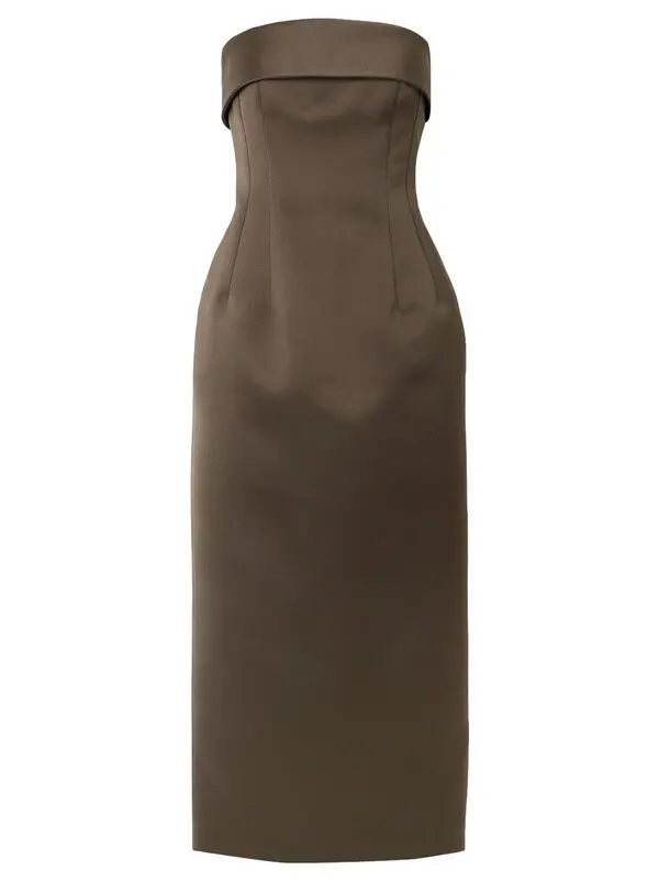 EMILIA WICKSTEAD Keeley Mudu Strapless Duchesse-satin Midi Dress - Brown