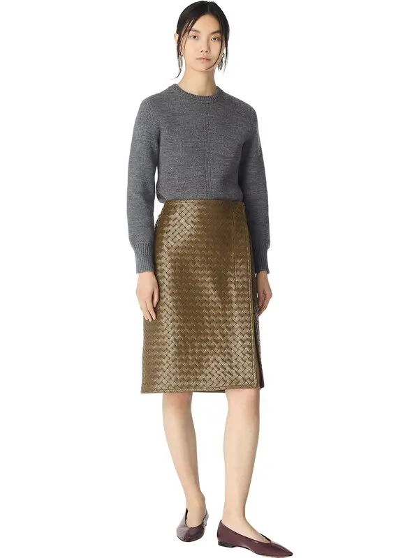 Bottega Veneta Intrecciato Leather Midi Skirt - Liana
