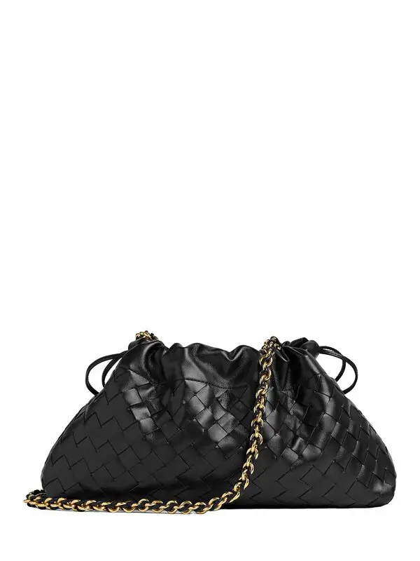 BOTTEGA  VENETA Intrecciato Leather Pouch With Chain - Black
