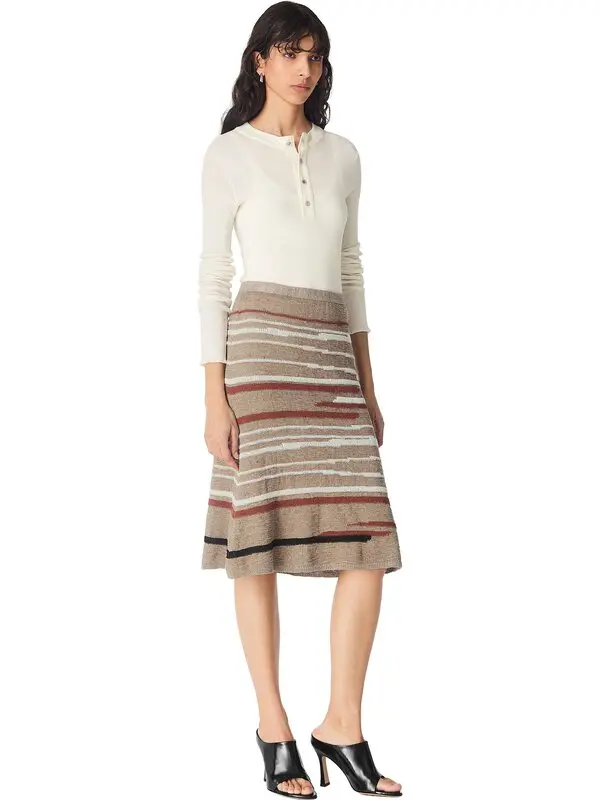 Bottega Veneta Linen And Cotton Graphic Skirt - Stonemel/maple/chalk