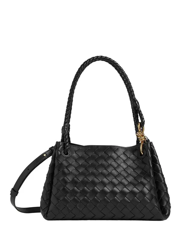 Bottega Veneta Intrecciato Leather Parachute Shoulder Bag - Black