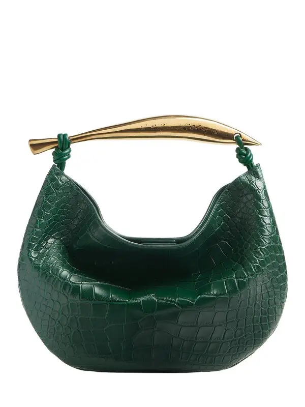 BOTTEGA  VENETA Sardine Alligator Top Handle Bag - Emerald Green