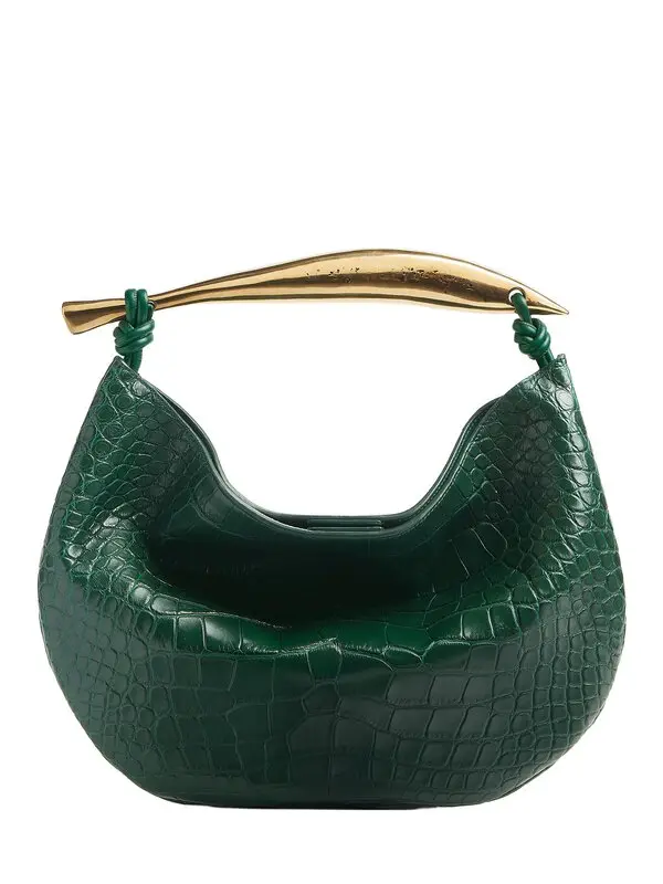 Bottega Veneta Sardine Alligator Top Handle Bag - Emerald Green