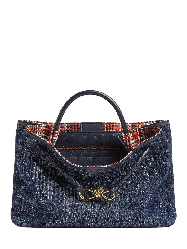 BOTTEGA  VENETA Andiamo Denim Bouclé Top-handle Bag - Navy/white/orange