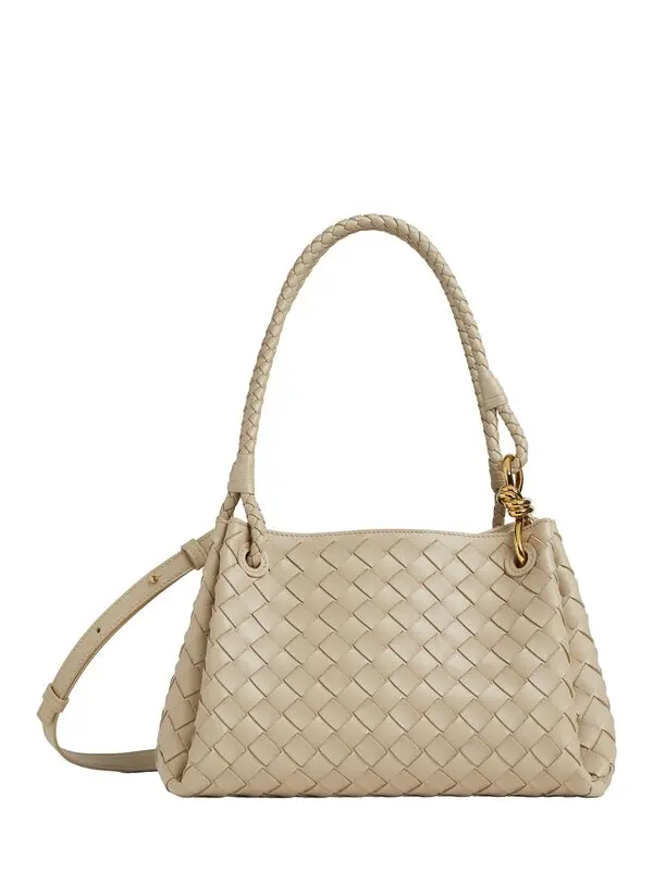 BOTTEGA  VENETA Intrecciato Leather Shoulder Bag - Ecru