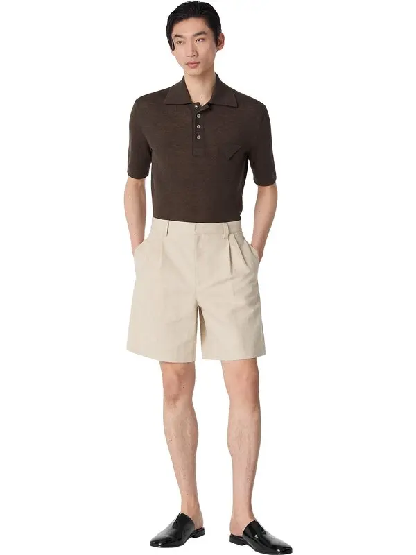 Bottega Veneta Cotton And Linen Twill Shorts - Chalk/rock Melange