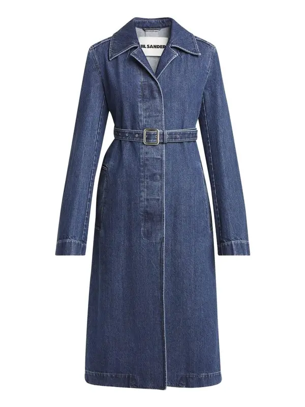 JIL SANDER - Belted Washed Denim Trench Coat