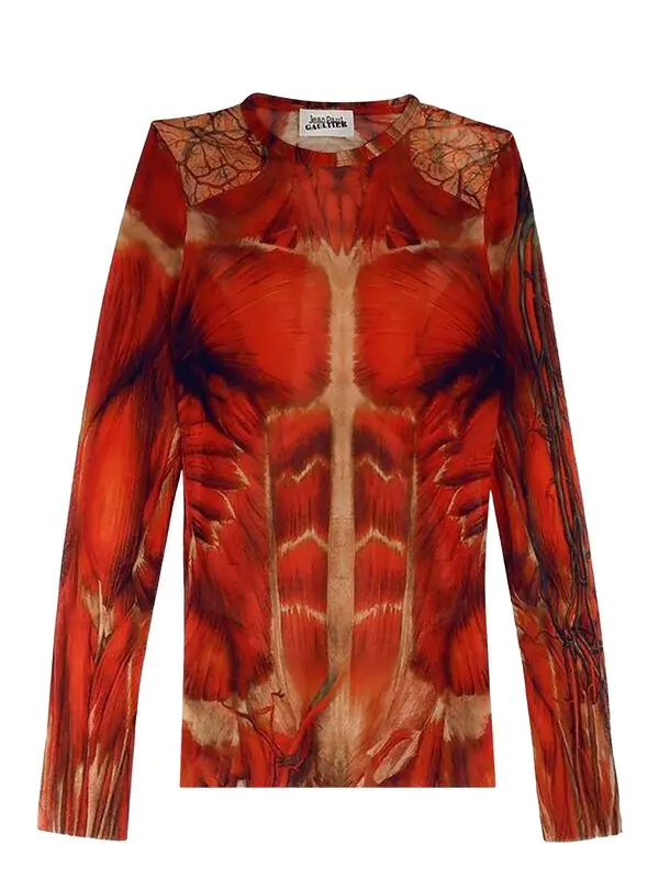 Jean Paul Gaultier Ecorche Mesh Printed Long-sleeve - Red
