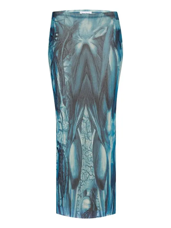 Jean Paul Gaultier Ecorche Printed Long Skirt - Blue