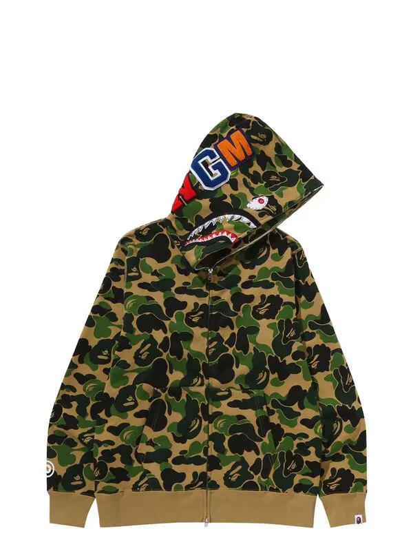 A BATHING APE Abc Camo Crystal Stone Shark Full Zip Hoodie - Green