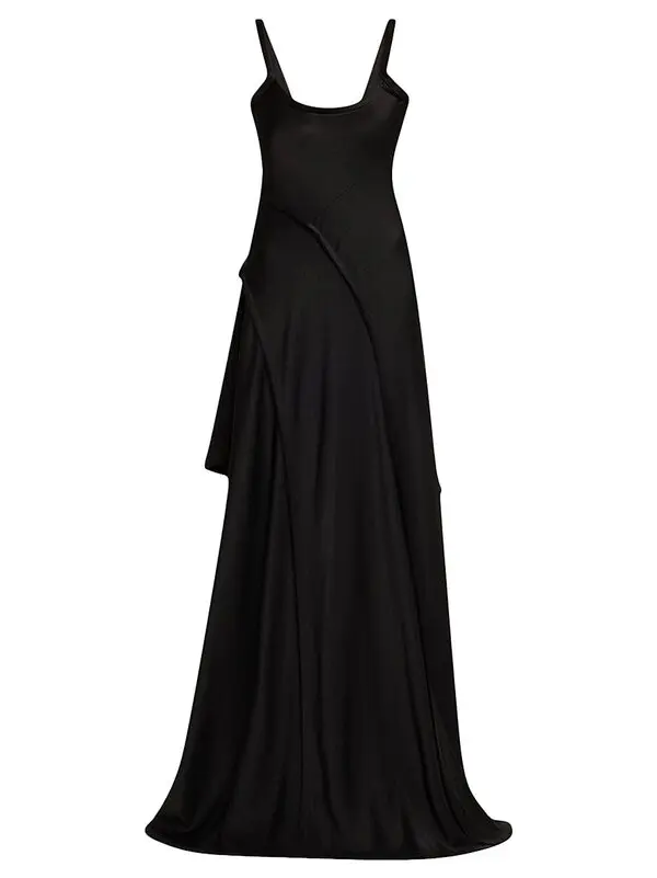 JASON WU Sleeveless Crepe Back Satin Slip Gown With Slit - Navy