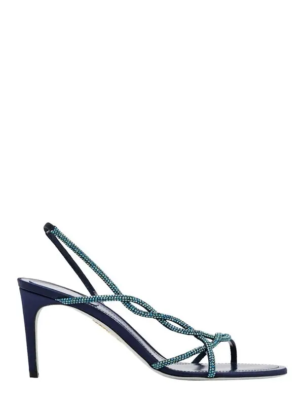Rene Caovilla Satin Braided-strap Sandals With Strass Detailing - Blue