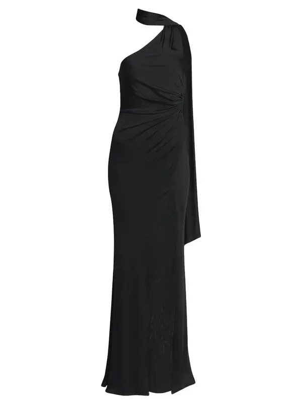 TOM FORD One-shoulder Scarf-neck Slit Gown - Black