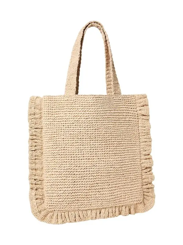 LOEFFLER RANDALL Justine Ruffle Crochet Raffia Tote Bag - Natural