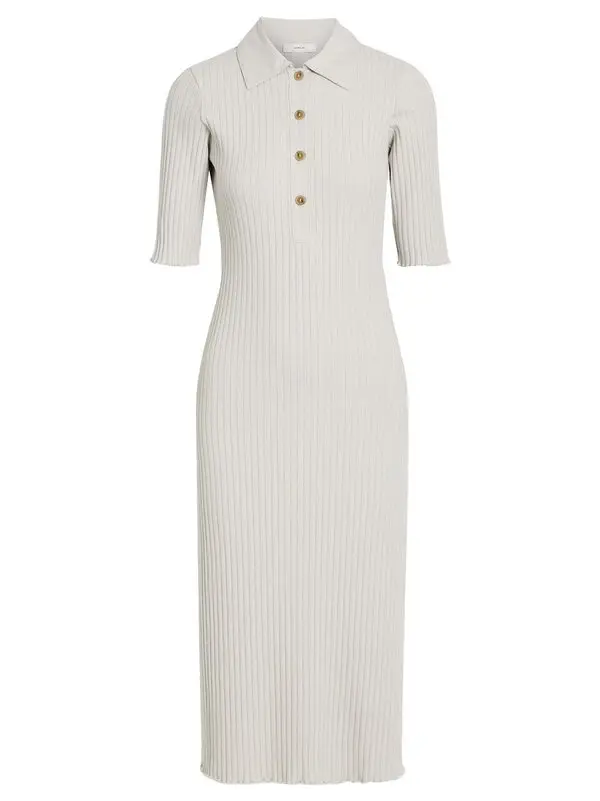 Vince Ribbed Cotton-blend Midi Shirt Dress - Stone