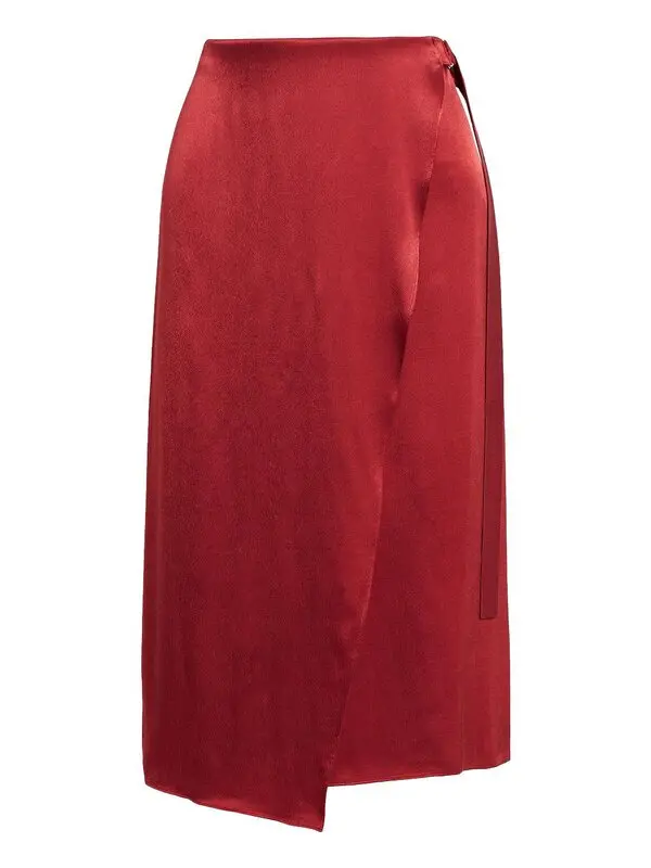 Vince Wrap-effect Satin Midi Skirt - Brick