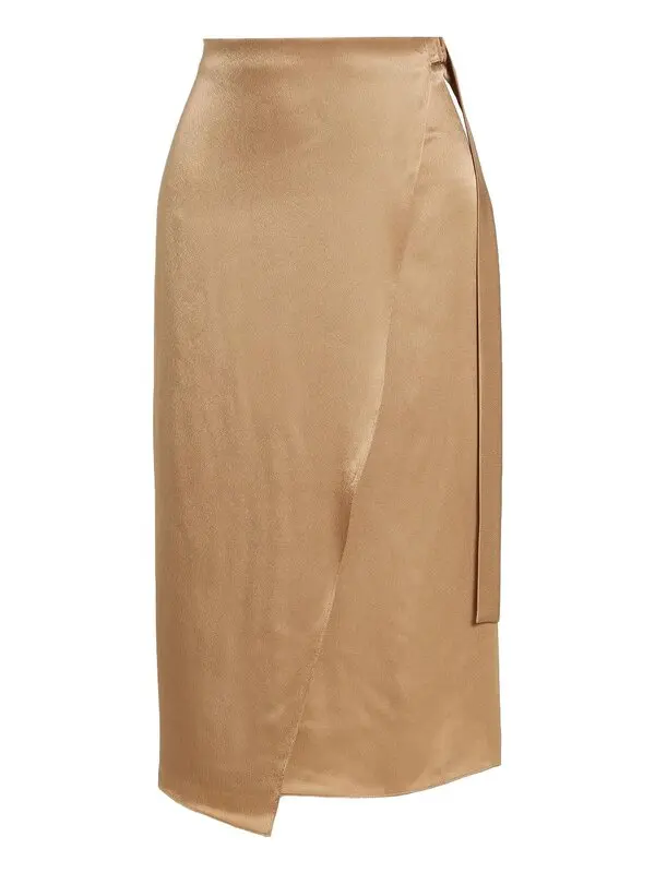 Vince Wrap-effect Satin Midi Skirt - Sand