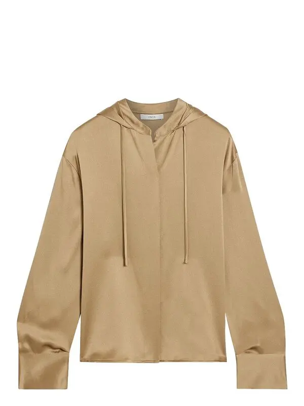 Vince Silk-satin Hooded Top - Sand