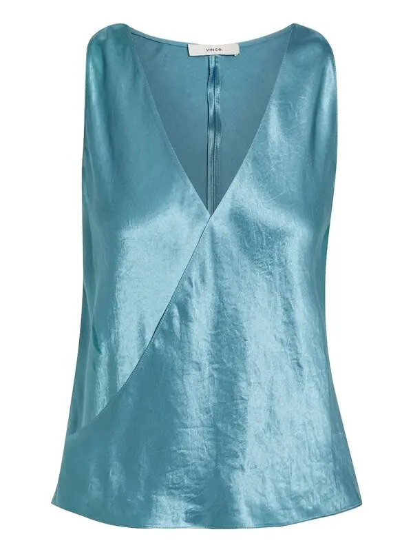 Vince Wrap-effect Crinkled-satin Top - Turquoise