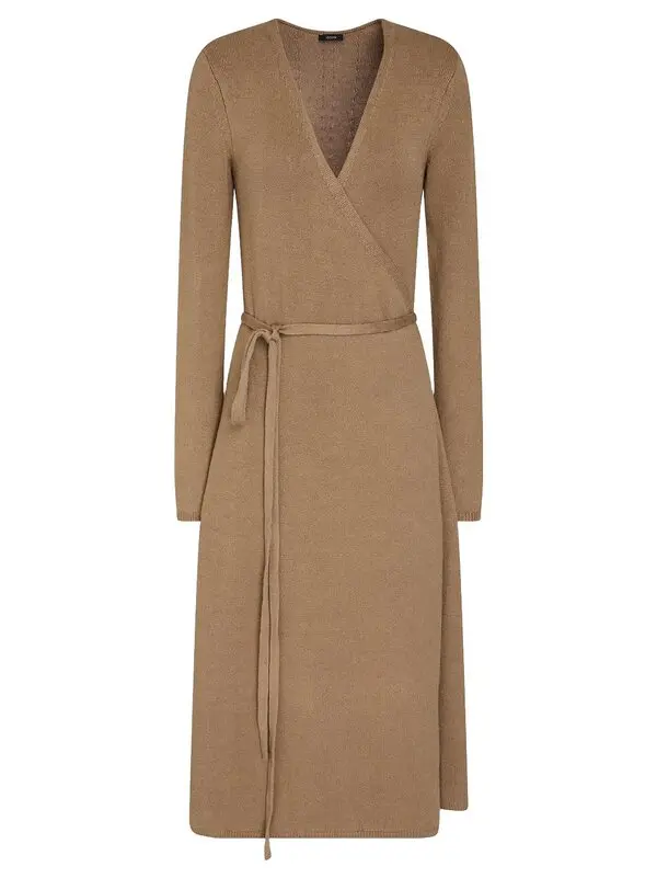 JOSEPH Linen-blend Midi Wrap Dress - Taupe