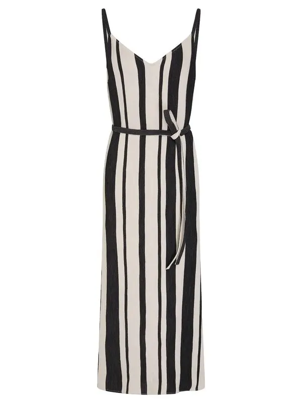 JOSEPH Striped Gauze Midi Dress - Mushroom