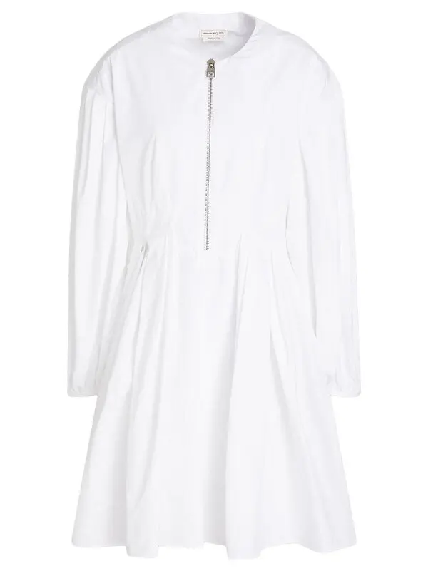 Alexander McQueen Pleated Cotton-poplin Mini Dress - White