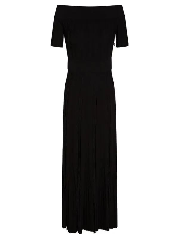 Alexander McQueen Off-the-shoulder Ribbed Midi Dress - Black