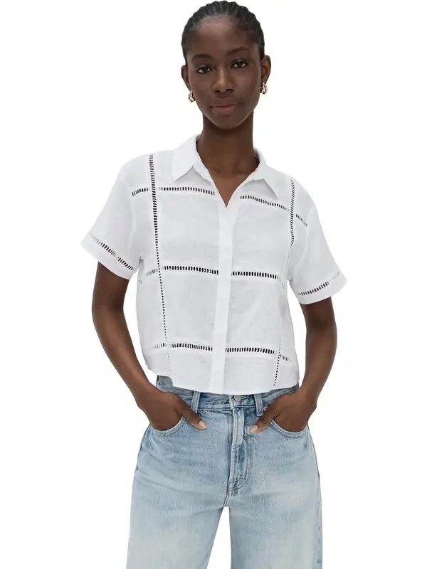 LE JEAN Linen Eyelet Shirt - White
