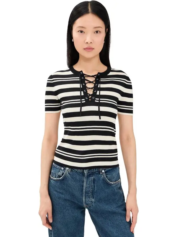 NILI LOTAN Oaklynn Silk Knit Sweater - Black/ivory Stripe