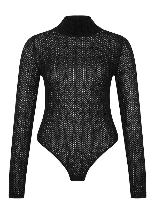 ST. AGNI Textured Knit Bodysuit - Black