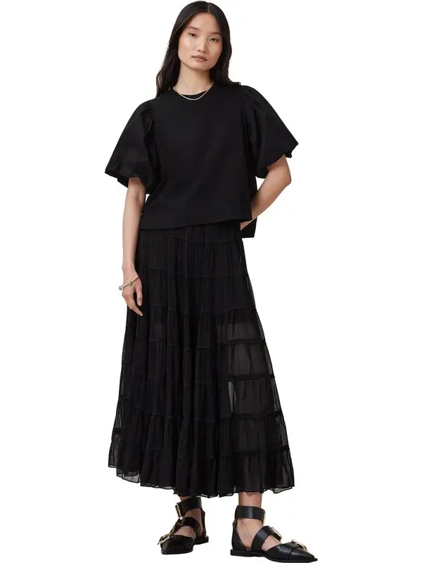 ALLSAINTS Eva Tiered Midi Skirt - Black