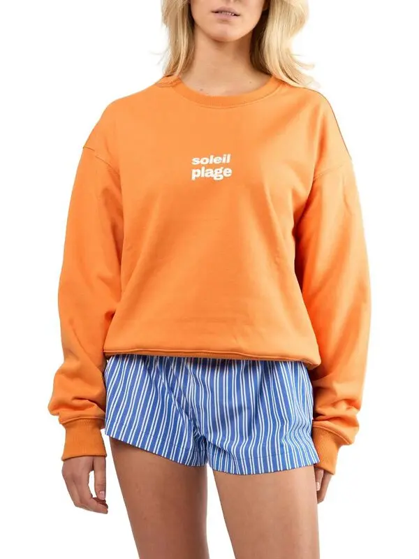 VIENS AVEC MOI Soleil Plage Graphic Cotton Sweatshirt - Orange
