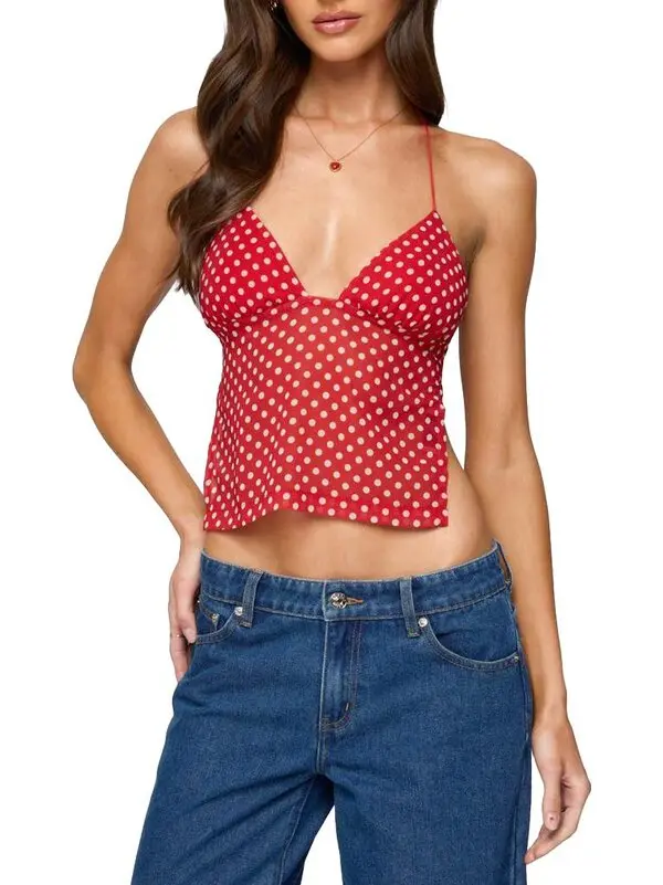 EDIKTED Polka Dot Halter Top - Red-and-white