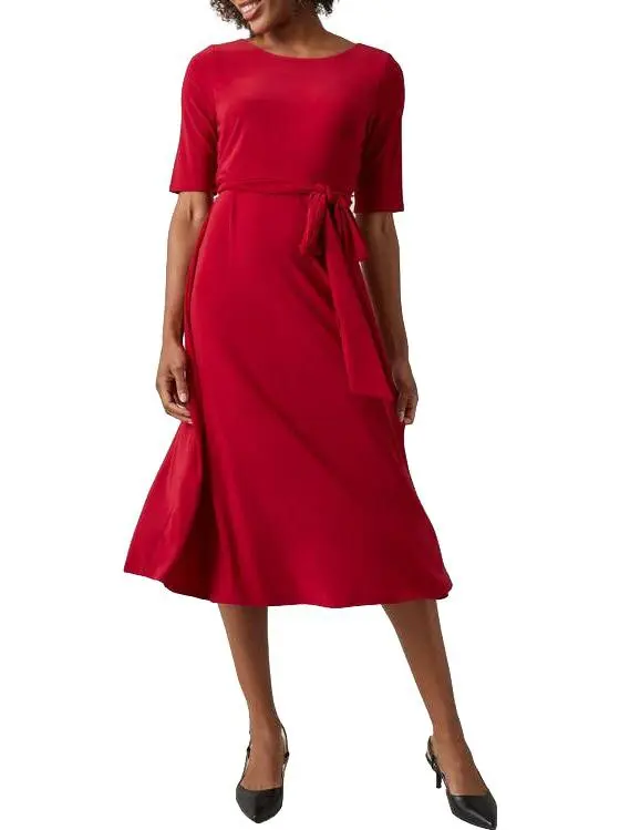 KASPER Tie Belt Fit & Flare Midi Dress - Fire Red