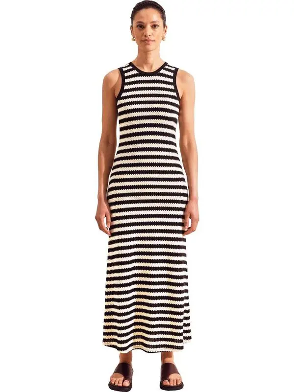 RO&ZO Stripe Knit Midi Dress - Black