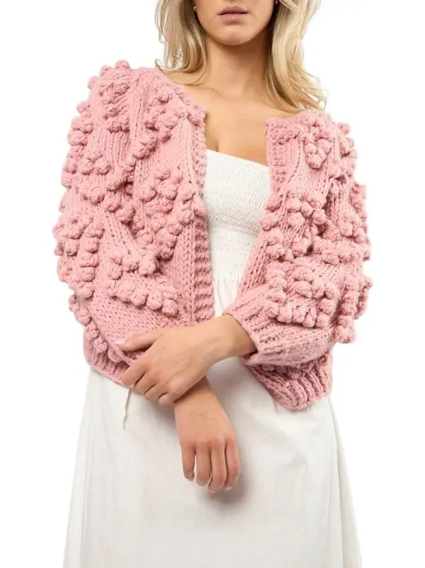 VIENS AVEC MOI Popcorn Knit Cardigan - Pink