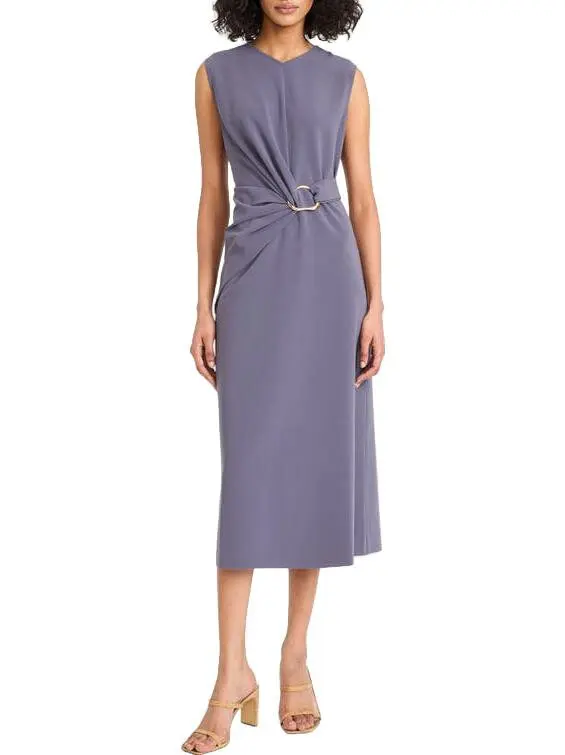 LUXELY Sleeveless Ruched Midi Dress - Graystone