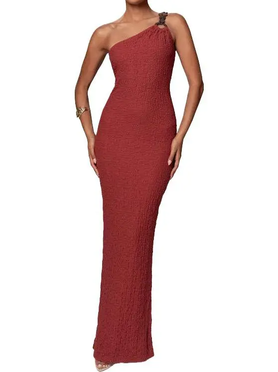 JLUXLABEL One-shoulder Maxi Dress With Beaded Strap - Orange