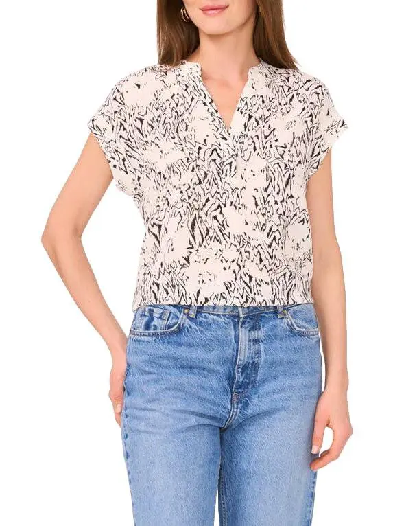 Vince Camuto Abstract Print Short Sleeve Top - New Ivory