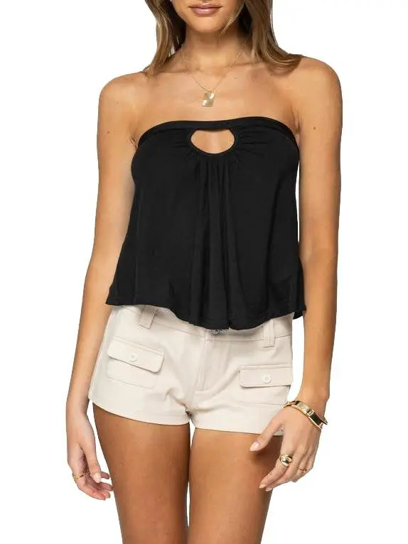 EDIKTED Strapless Top With Keyhole And Open Back - Black
