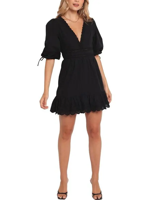 PETAL & PUP Estella Lace Trim Mini Dress - Black