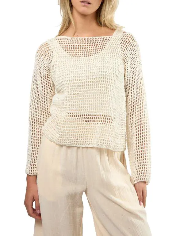 VIENS AVEC MOI The Crochet Stitch Cotton Sweater - Cream