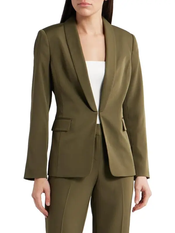 TAHARI ASL Brushed Woven One-button Blazer - Olive