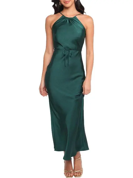 PETAL & PUP Liana Satin Midi Dress - Emerald Green